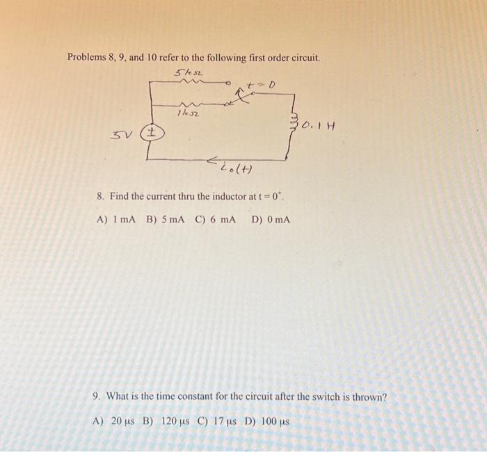 Solved Problems 8,9 , and 10 refer to the following first | Chegg.com