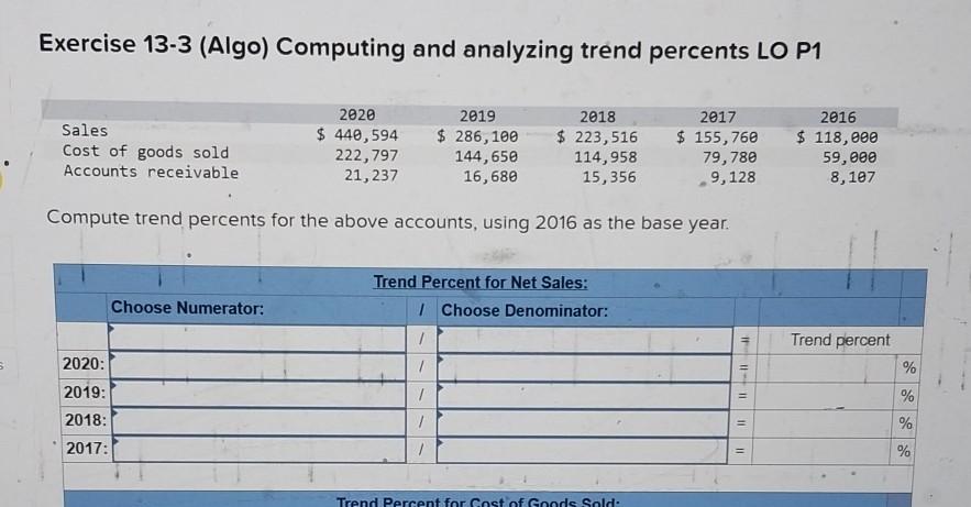 Solved Exercise 13-3 (Algo) Computing and analyzing trend | Chegg.com Solved Exercise 13-3 (Algo) Computing and analyzing trend | Chegg.com
