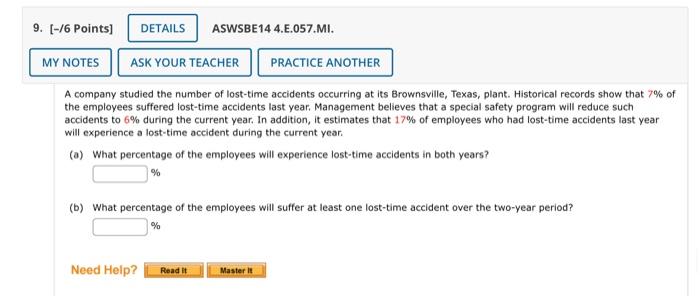 Solved A company studied the number of lost-time accidents | Chegg.com