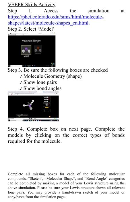 Solved at VSEPR Skills Activity Step 1. Access the | Chegg.com