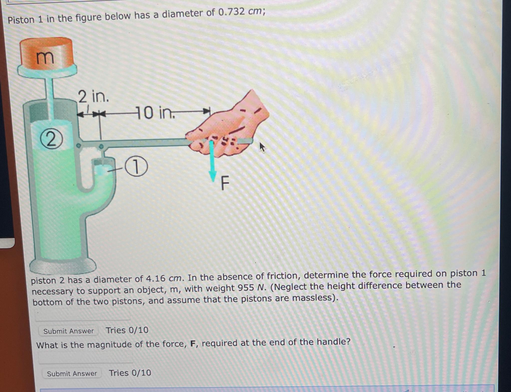 Solved Piston 1 ﻿in the figure below has a diameter of | Chegg.com