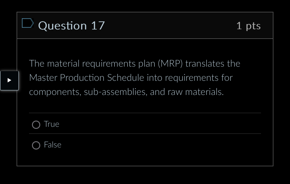 Solved Question 171 ﻿ptsThe material requirements plan (MRP) | Chegg.com