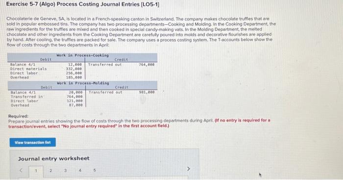 Solved Exercise 5-7 (Algo) Process Costing Journal Entries | Chegg.com