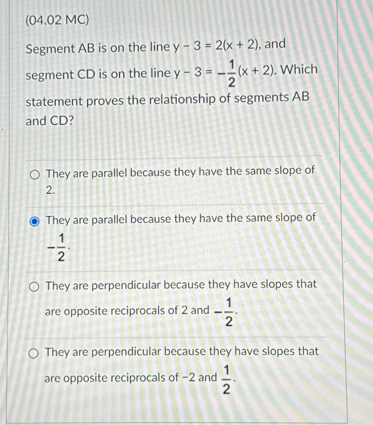 Solved (04.02 ﻿MC)Segment AB ﻿is on the line y-3=2(x+2), | Chegg.com