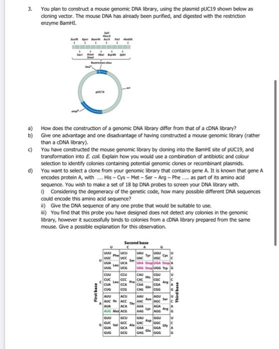 Solved 3. You plan to construct a mouse genomic DNA library, | Chegg.com