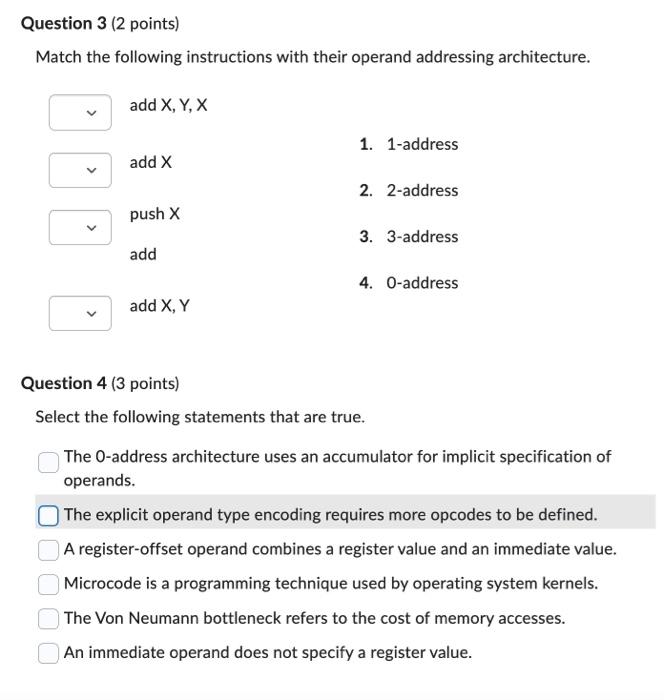 Solved Match the following instructions with their operand | Chegg.com