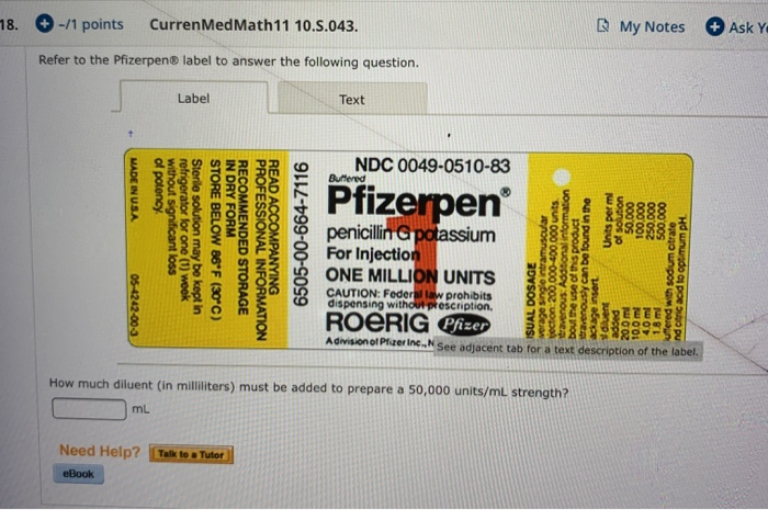 Solved 18. - / 1 points CurrenMedMath11 10.S.043. My Notes | Chegg.com