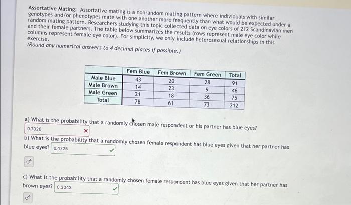 Solved Assortative Mating: Assortative mating is a nonrandom | Chegg.com