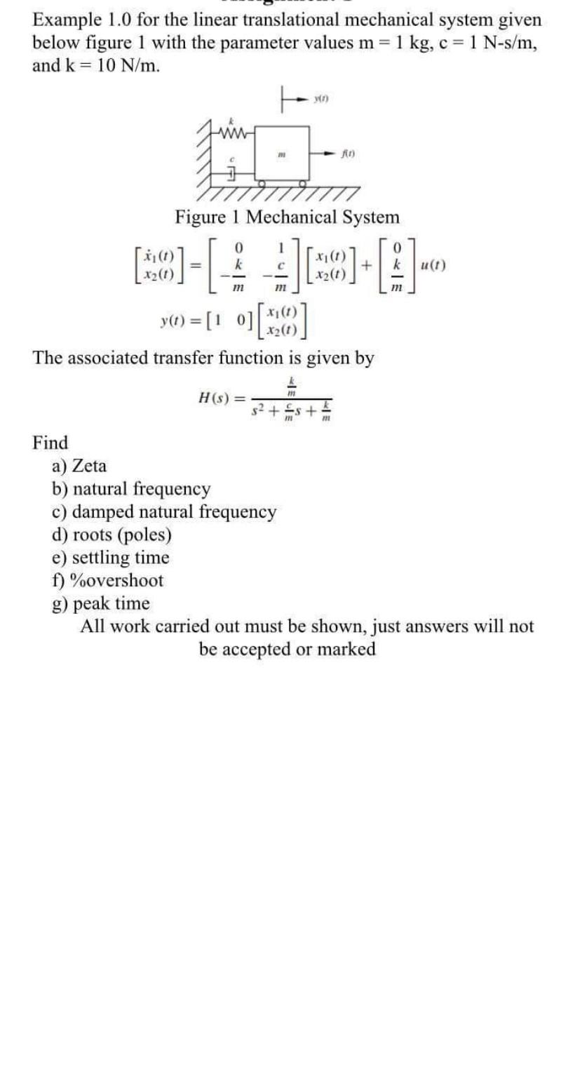 Solved Example 1.0 for the linear translational mechanical | Chegg.com