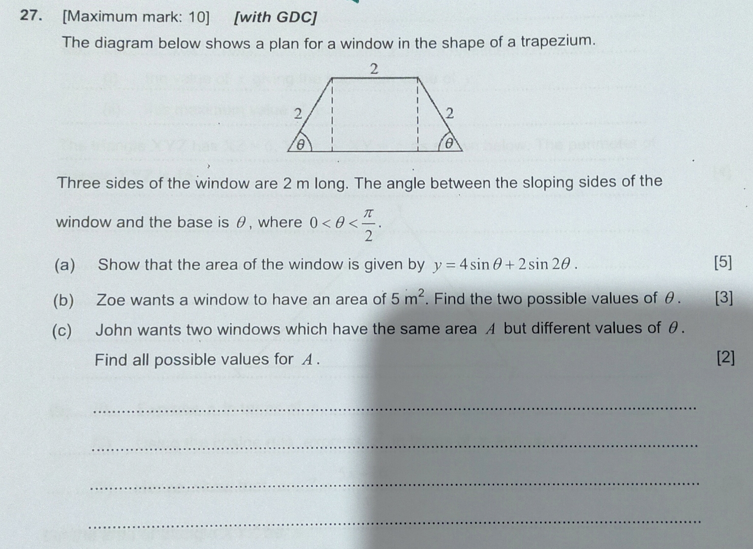 Solved [Maximum mark: 10] [with GDC]The diagram below shows | Chegg.com