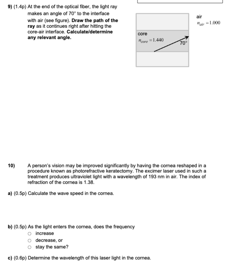 Solved 9) (1.4p) ﻿At the end of the optical fiber, the light | Chegg.com