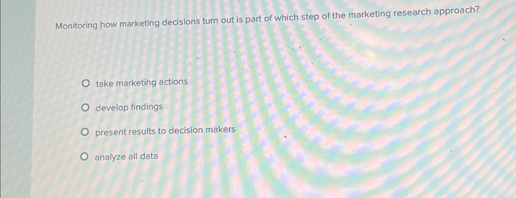 Solved Monitoring how marketing decisions turn out is part | Chegg.com
