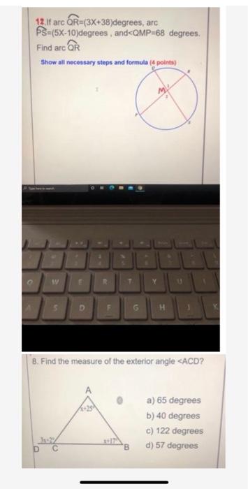 Solved 12. If arc OR=(3X+38)degrees, arc $$=(5x-10 degrees | Chegg.com