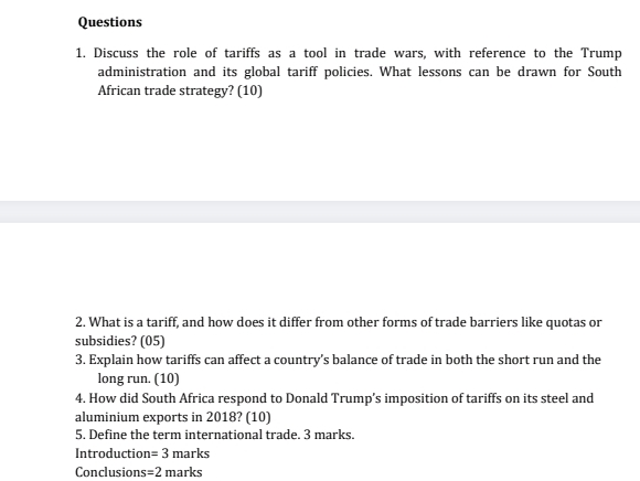 Solved QuestionsDiscuss the role of tariffs as a tool in | Chegg.com