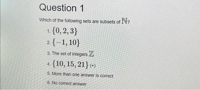 Solved Question 1 Which of the following sets are subsets of | Chegg.com