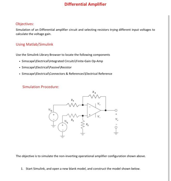 Objectives: Simulation of an Differential amplifier | Chegg.com