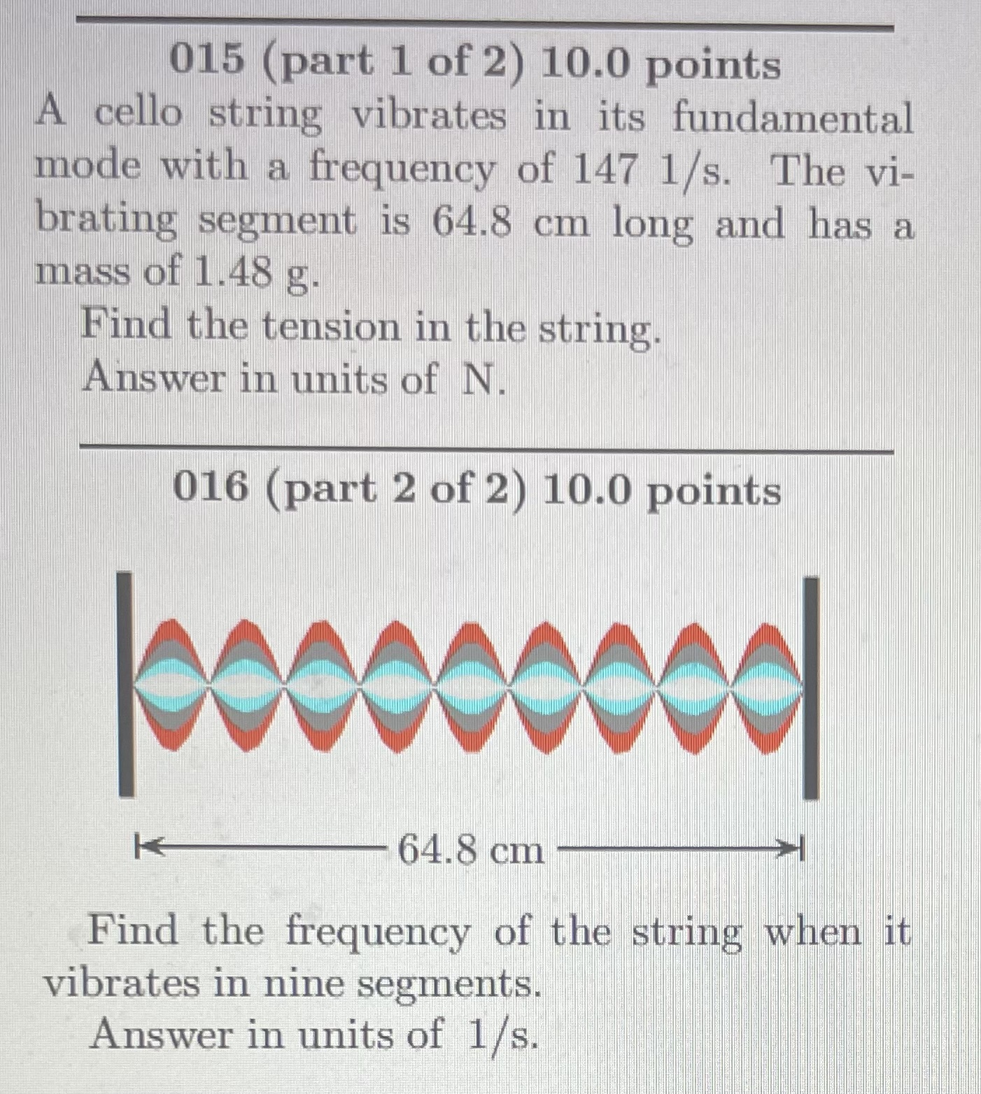 Solved 015 (part 1 ﻿of 2) 10.0 ﻿pointsA cello string | Chegg.com