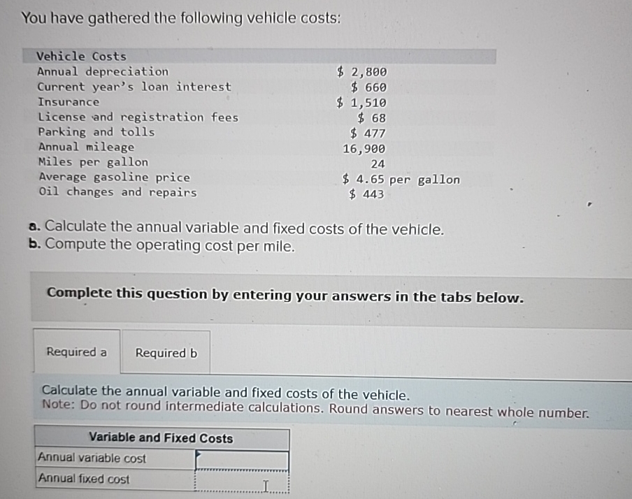 Solved You have gathered the following vehicle | Chegg.com