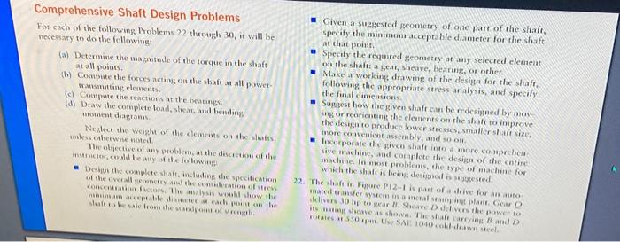 Solved Comprehensive Shaft Design Problems For each of the | Chegg.com