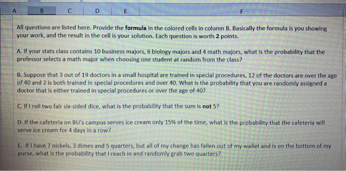 Solved Please tell me each formula that I need to write in | Chegg.com