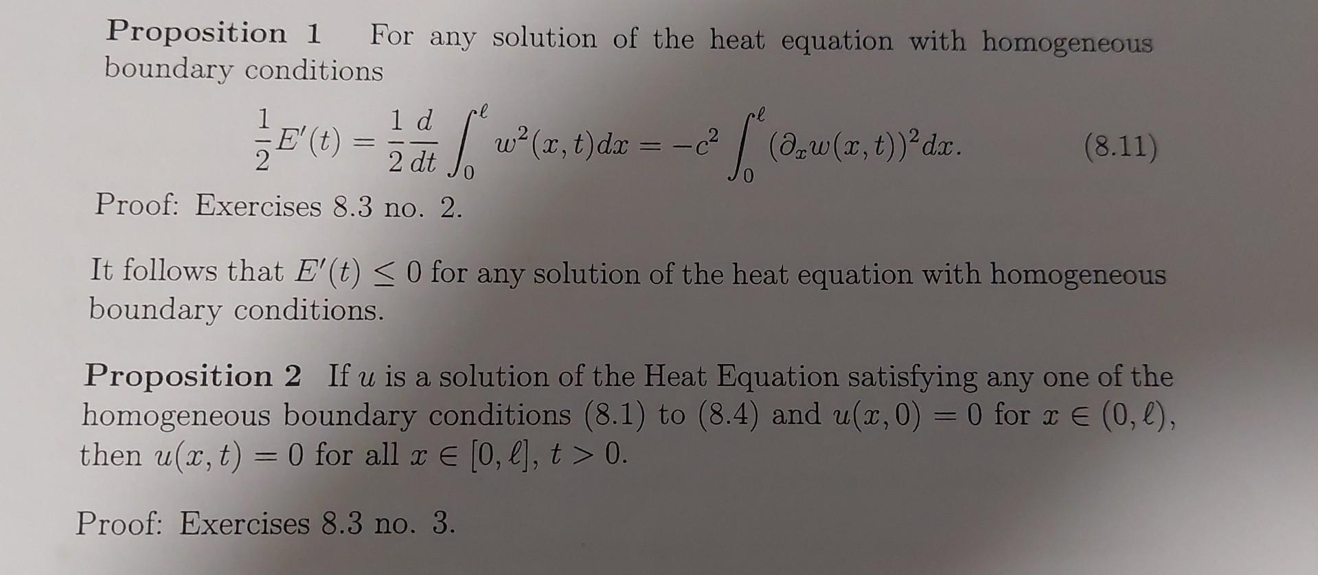 Solved Proposition 1 For any solution of the heat equation | Chegg.com