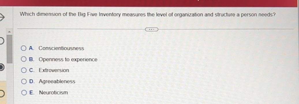 Solved Which dimension of the Big Five Inventory measures | Chegg.com