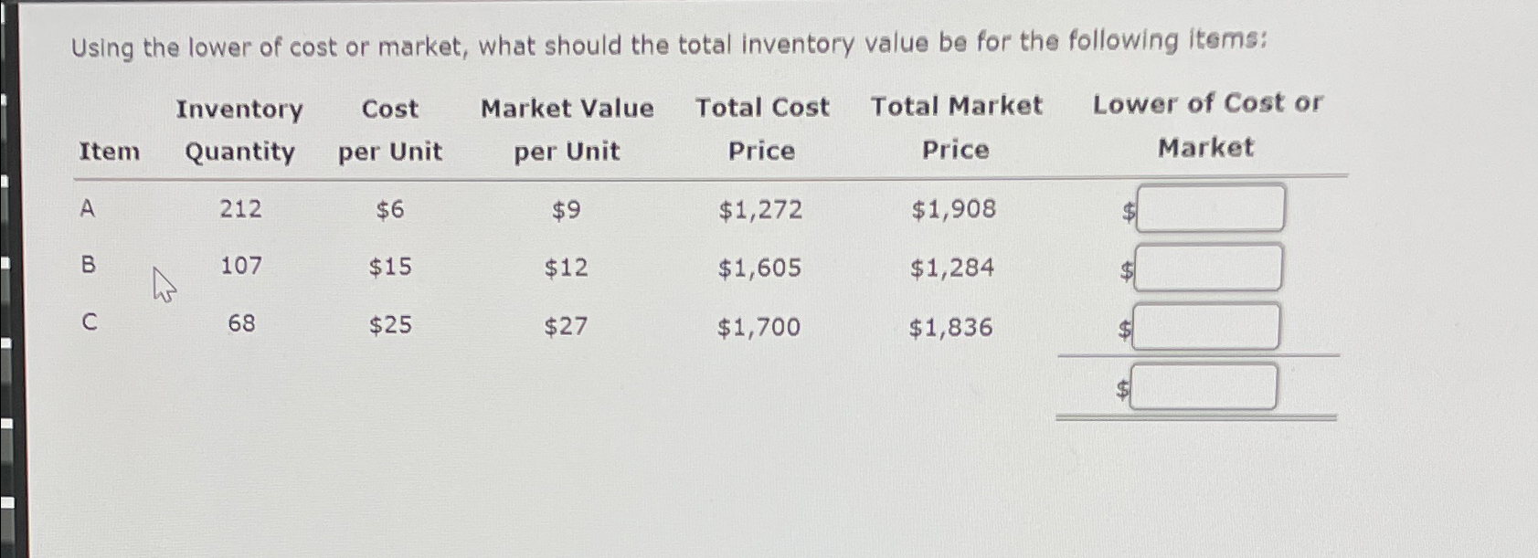 Solved Using the lower of cost or market, what should the | Chegg.com