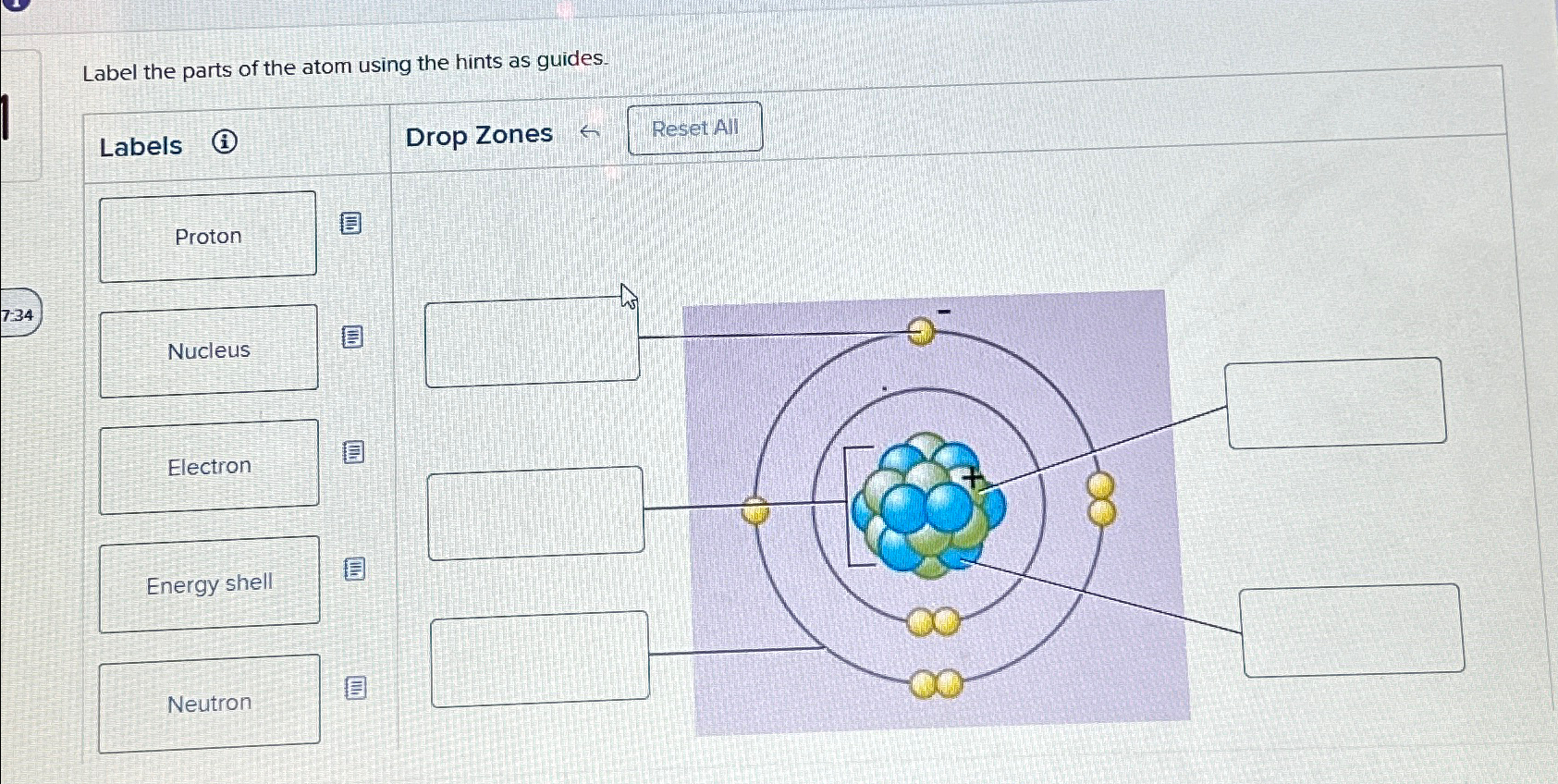 Solved Label the parts of the atom using the hints as | Chegg.com