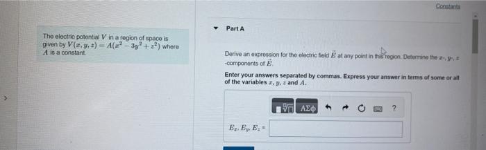 Solved The electric potential V in a region of space is | Chegg.com