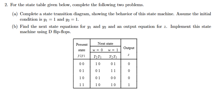 Solved For the state table given below, complete the | Chegg.com
