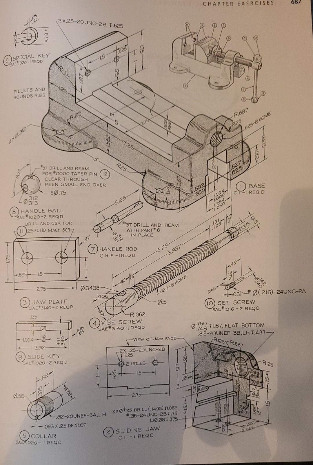 Solved Using solidworks please model each parts and assemble | Chegg.com