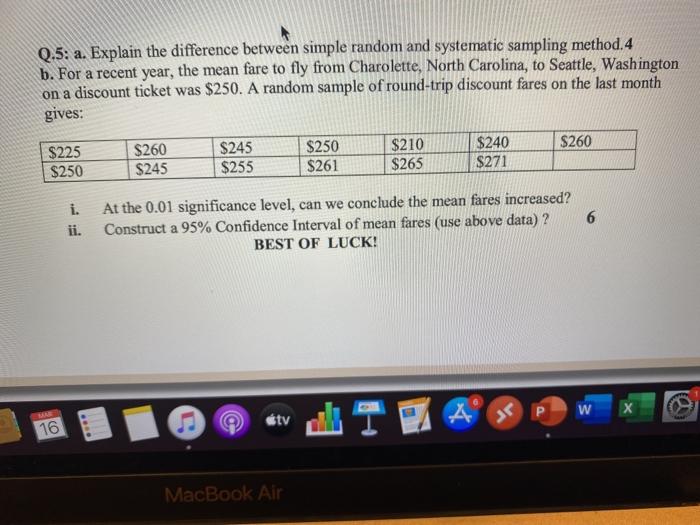 Solved Q.5: a. Explain the difference between simple random | Chegg.com