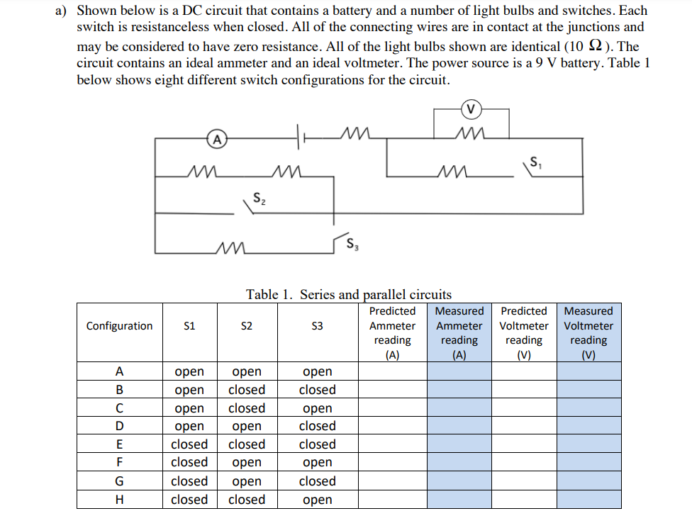 Predict the readings on the ammeter (P=i^2R) ﻿and the | Chegg.com