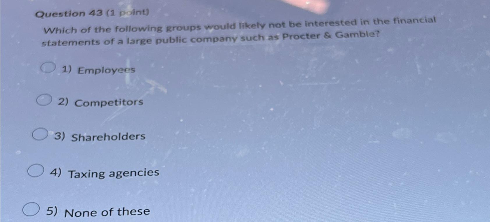 Solved Question 43 (1 ﻿point)Which of the following groups | Chegg.com