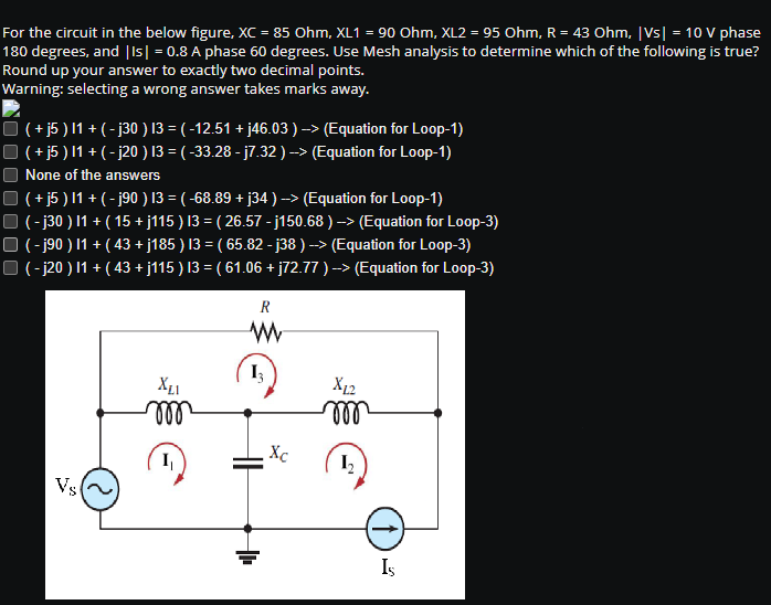 Solved For the circuit in the below figure, xC=85 ﻿Ohm, | Chegg.com