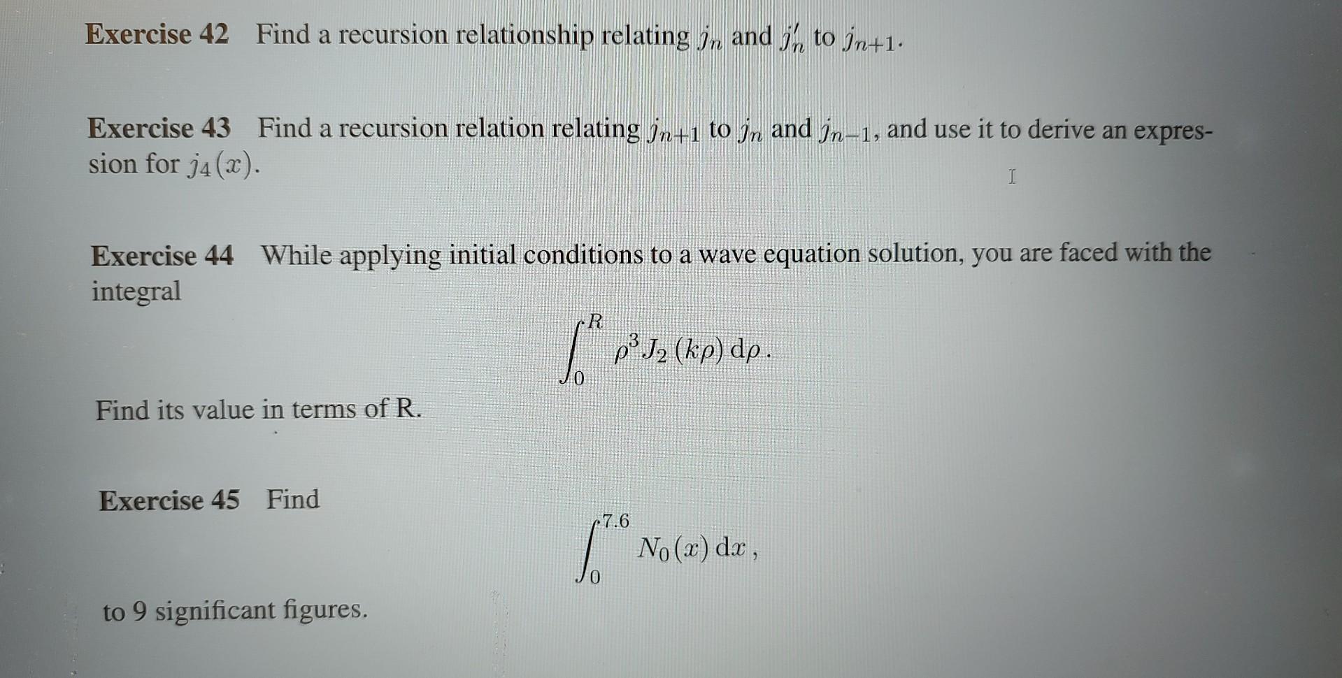 Solved Exercise 42 Find a recursion relationship relating jn | Chegg.com