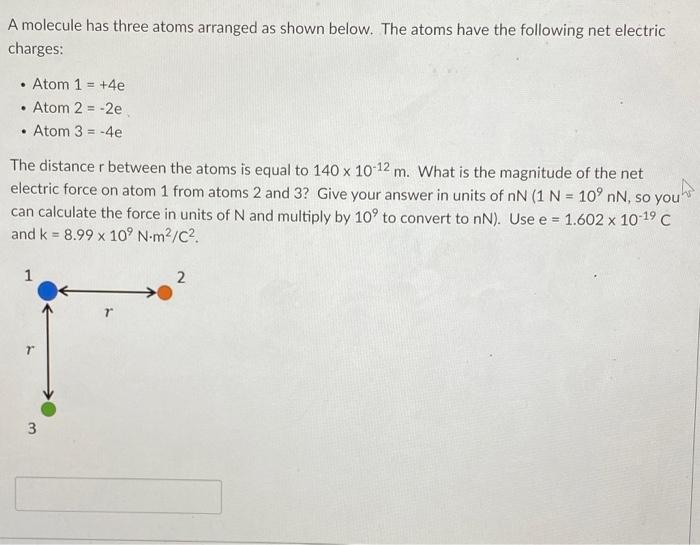 Solved A molecule has three atoms arranged as shown below. | Chegg.com