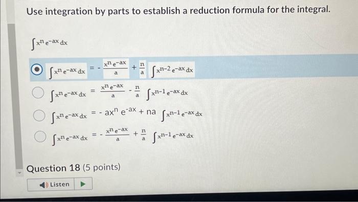 Solved Use integration by parts to establish a reduction | Chegg.com