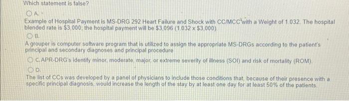 Solved A Example of Hospital Payment is MS-DRG 292 Heart | Chegg.com