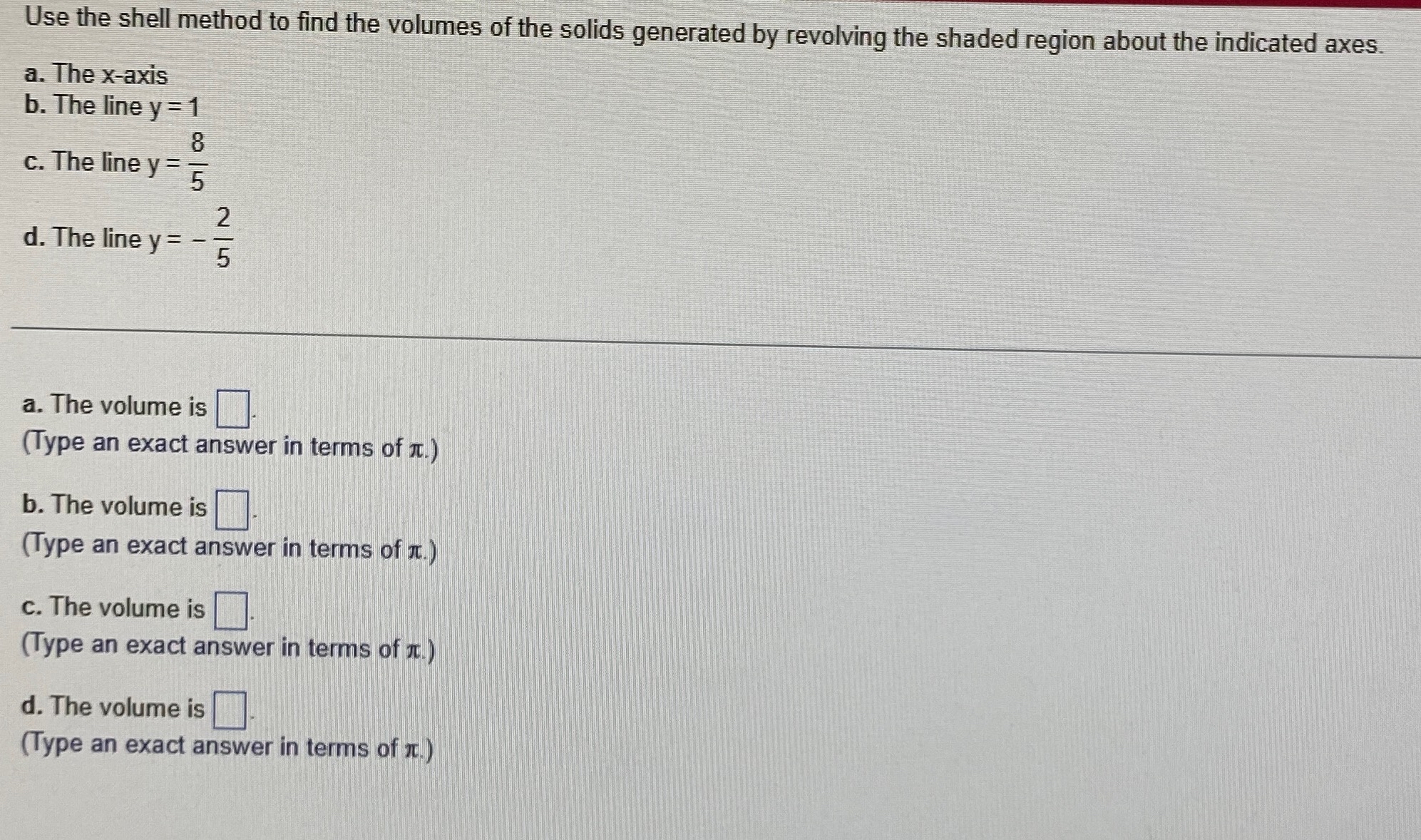 Use the shell method to find the volumes of the | Chegg.com