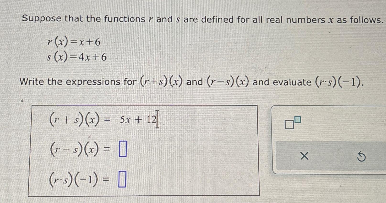 Solved Suppose that the functions r ﻿and s ﻿are defined for | Chegg.com