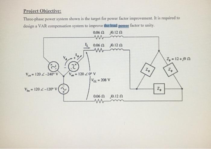 Solved Project Objective: Three-phase power system shown is | Chegg.com