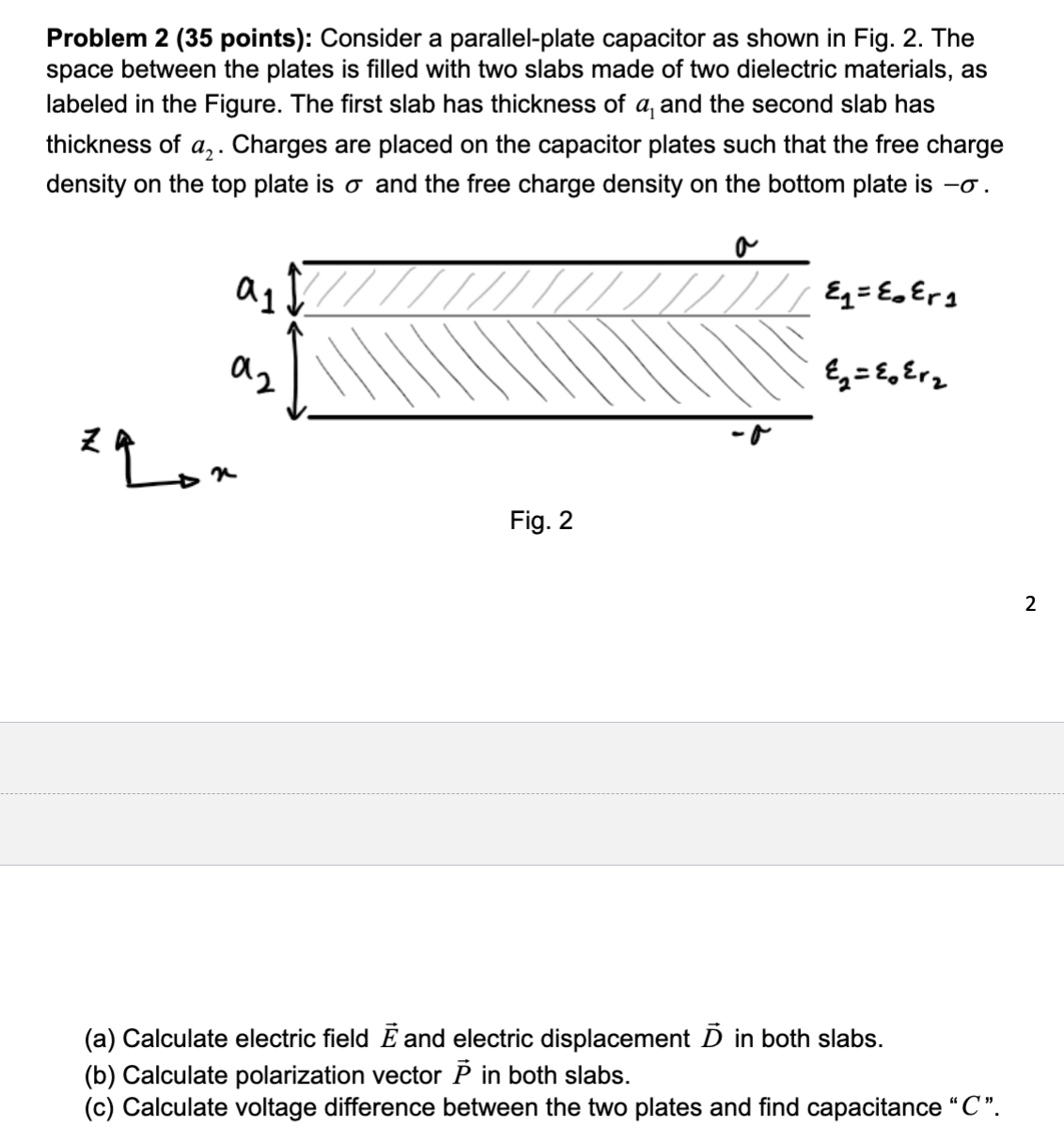 Solved Problem 2 (35 ﻿points): Consider a parallel-plate | Chegg.com