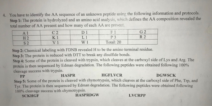 Solved Identify the AA sequence of an unknown peptide using | Chegg.com
