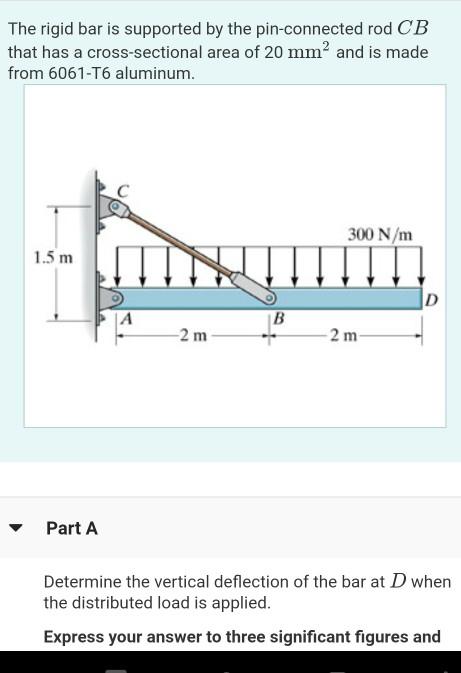Solved The rigid bar is supported by the pin-connected rod | Chegg.com