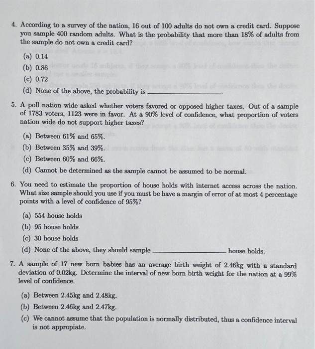 Solved Questions 4-7 (Multiple Choice Answers in Picture)4) | Chegg.com