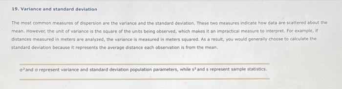 Solved 19. Variance and standard deviation The most common | Chegg.com