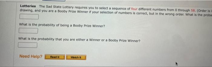 Solved Lotteries The Sad State Lottery requires you to | Chegg.com