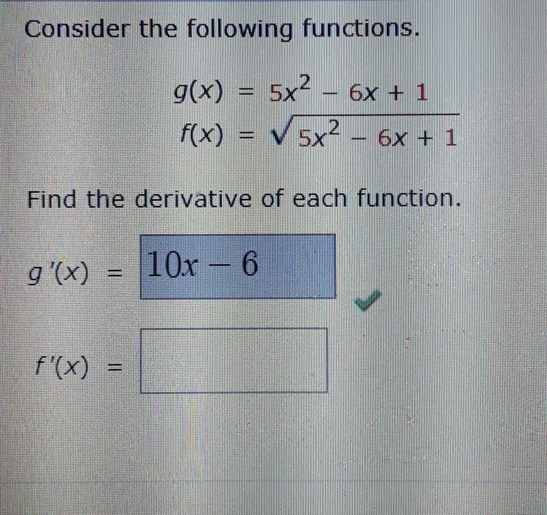 Solved Consider the following functions. g(x) = 5x2 - 6x + 1 | Chegg.com
