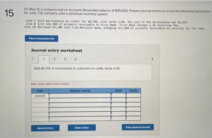 Solved Journal entry worksheet Sold $16,300 of accounts | Chegg.com